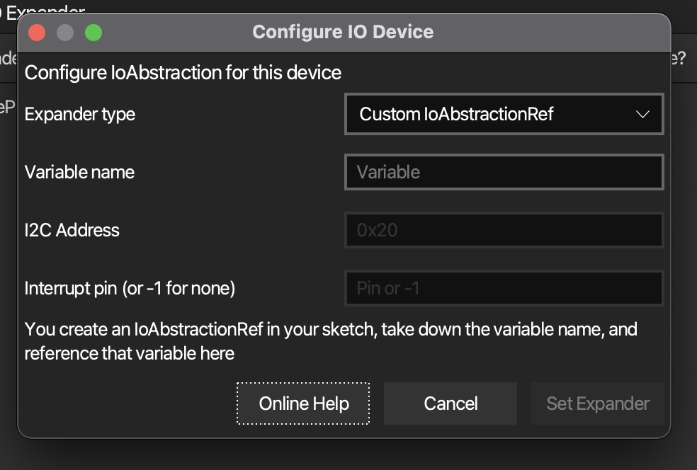 Setting up IO-expanders in the menu designer · TcMenu Documentation
